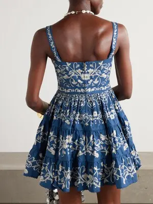 Agua Bendita Lima Ribbons Tiered Mini Dress - Blue