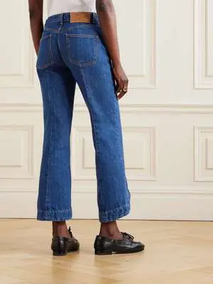 Bally Cropped Paneled High-rise Flared Jeans - Mid Denim