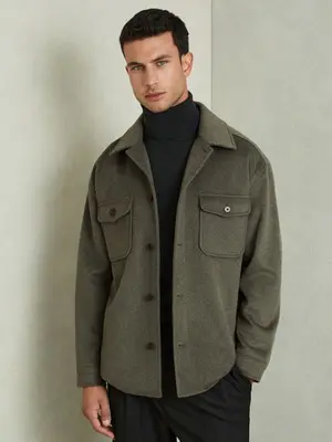 REISS Liam Wool-blend Melton Overshirt