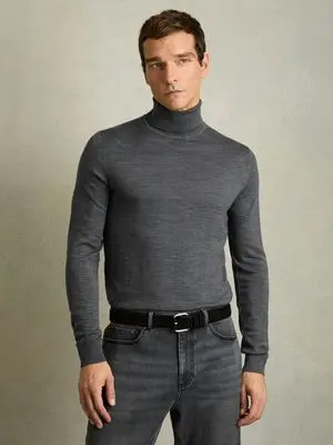 REISS Slim-fit Merino Wool Roll Neck Jumper - Grey