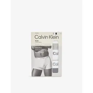 Calvin Klein Icon Logo-waistband Pack Of Three Stretch-cotton Trunks - Grey Heather White Blk