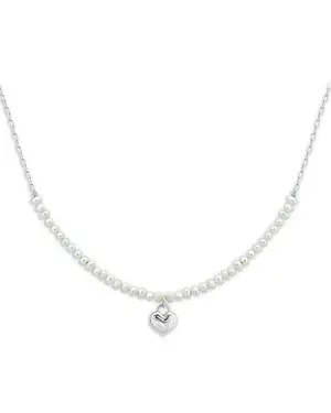 Aqua Heart & Cultured Freshwater Pearl Pendant Necklace - Silver