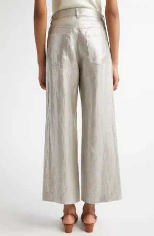 Max Mara Malika Metallic Coated Linen Wide Leg Pants