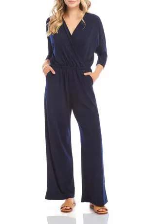 Karen Kane Travel Jersey Wide Leg Jumpsuit - Navy