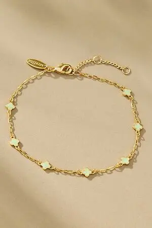 Anthropologie Clover Chain Wrap Bracelet Guacamole