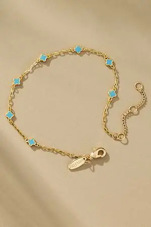 Anthropologie Clover Chain Wrap Bracelet Light Denim