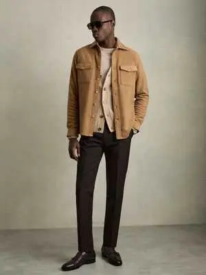 REISS Demari Twin-pocket Overshirt With Wool - Camel