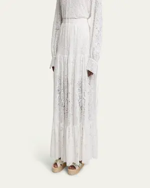 Erdem Floral Lace Tiered Skirt
