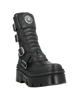 NEW ROCK Leather Ankle Boots With Buckle And Zipper Detail