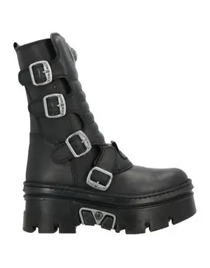 NEW ROCK Leather Ankle Boots With Buckle And Zipper Detail