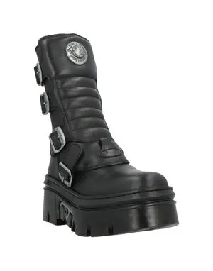 NEW ROCK Leather Ankle Boots With Buckle And Zipper Detail
