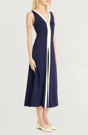 LUXELY Stripe V-neck Maxi Dress - Evening Blue/ White Smoke
