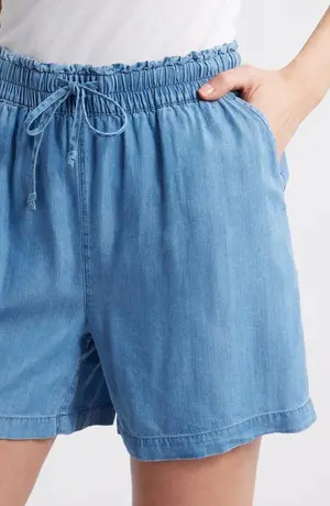 BEACHLUNCHLOUNGE Tiney Tie Waist Chambray Shorts - Blue Wash