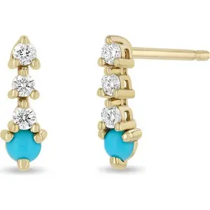 Zoe Chicco Diamond And Turquoise Drop Earrings - 14k Yellow Gold