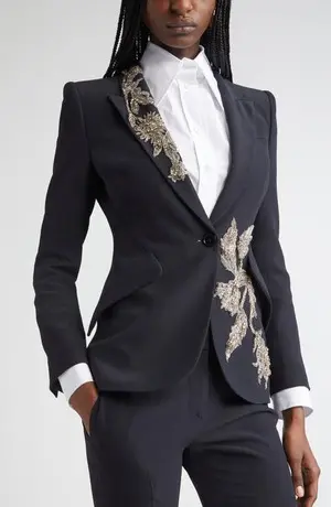 Alexander McQueen Banshee Embroidery Leaf Crepe Blazer
