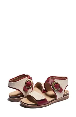 HALSA FOOTWEAR Bari Sandal - Dark Red/ Natural