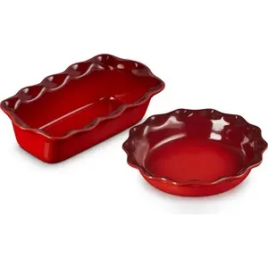 LE CREUSET 2-piece Heritage Stoneware Pie Dish & Loaf Pan Set - Cerise