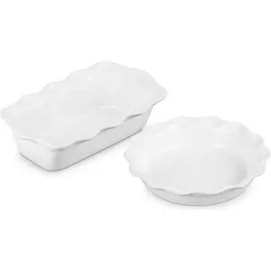 LE CREUSET 2-piece Heritage Stoneware Pie Dish & Loaf Pan Set - White