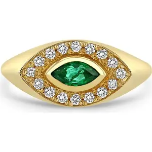 Zoe Chicco Marquis Emerald And Diamond Signet Ring - 14k Yellow Gold