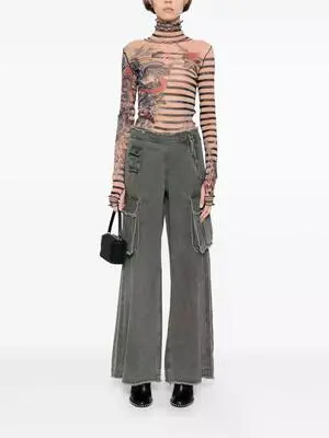 GROUND ZERO Frayed Cargo Trousers - Green