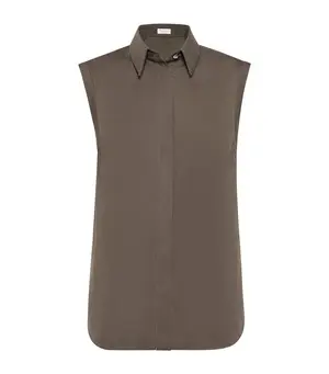 Brunello Cucinelli Cotton-blend Poplin Sleeveless Shirt - Brown