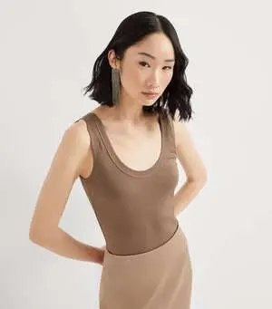 Brunello Cucinelli Stretch-cotton Ribbed Tank Top - Brown