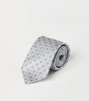 Brunello Cucinelli Silk Jacquard Geometric Neck Tie - White