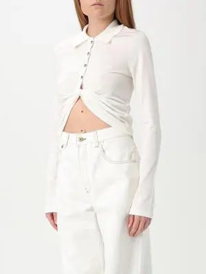 COURREGES Long Sleeve Polo Shirt With Front Knot Detail - White