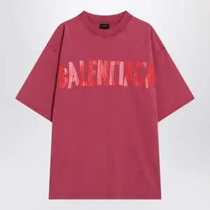 Balenciaga Tape Type Raspberry Coloured T Shirt Red