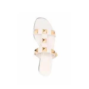 Valentino Garavani Roman Stud Leather Flat Sandals - White