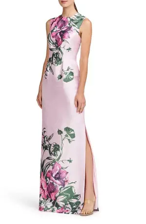 KAY UNGER Ayla Placement Print Column Gown
