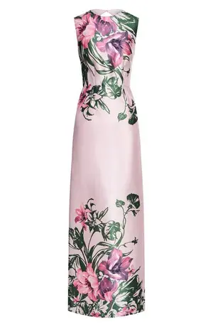 KAY UNGER Ayla Placement Print Column Gown