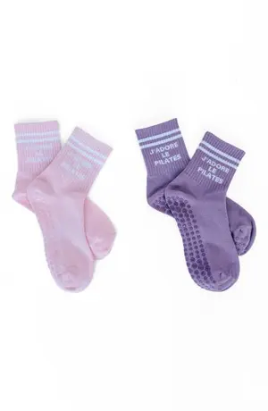 PILATES UNIVERSITY 1883 Assorted Non-slip Quarter Socks - Baby Pink-lavender