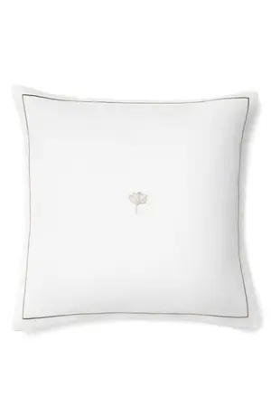 SFERRA Ginkgo Embroidered Linen Accent Pillow - White/ash
