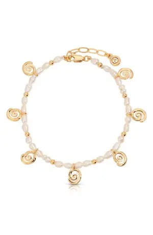 Ettika Aura Swirl Charm Pearl Bracelet - Gold