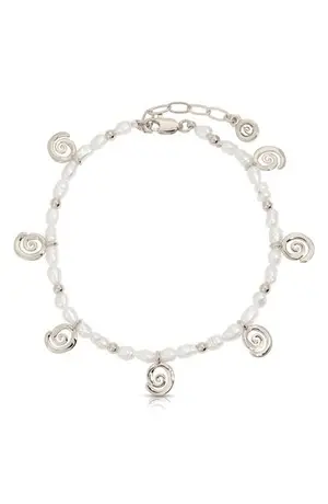 Ettika Aura Swirl Charm Pearl Bracelet - Silver
