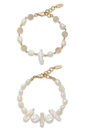 Ettika Freshwater Pearl Bracelet Set - Gold