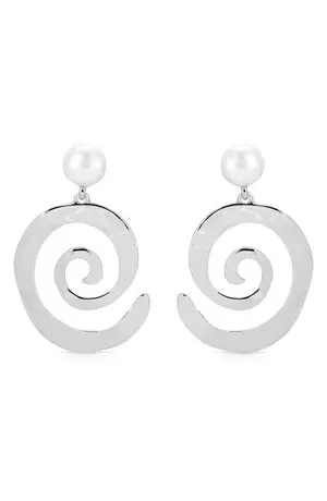 Ettika Aura Swirl Pearl Drop Earrings - Silver
