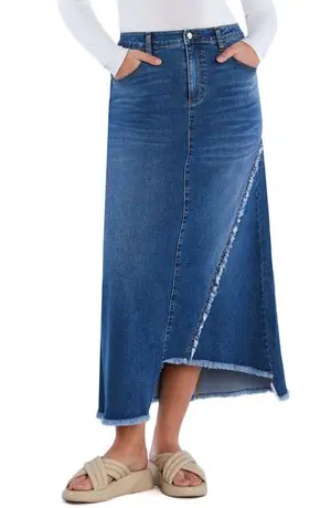 WASH LAB DENIM Two Step Denim Maxi Skirt - Flounce Blue