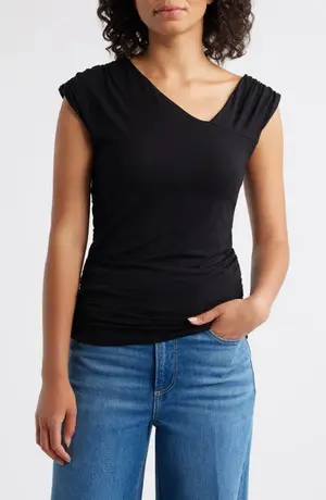 Loveappella Asymmetric Drape Top - Black