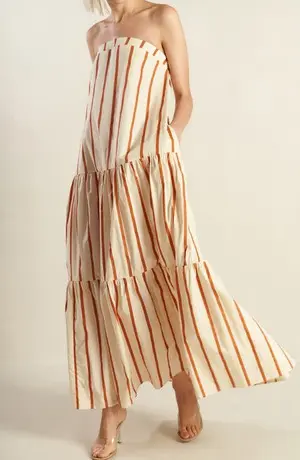FREEMARKET Striped Strapless Maxi Dress