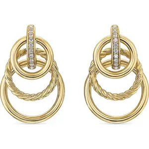 David Yurman Mercer® Triple Ring Drop Earrings - Gold/ Diamond