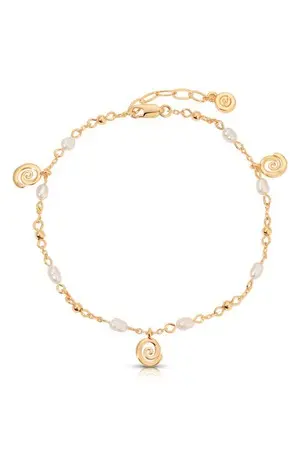 Ettika Aura Swirl Pendant Freshwater Pearl Anklet - Gold