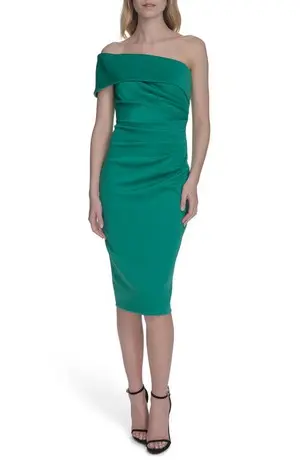 Eliza J Off-the-shoulder Scuba Knit Cocktail Dress - Green