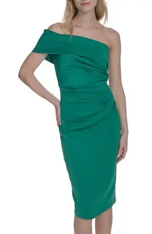 Eliza J Off-the-shoulder Scuba Knit Cocktail Dress - Green