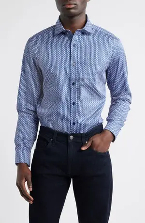 Johnston & Murphy Martini Print Cotton Button-up Shirt