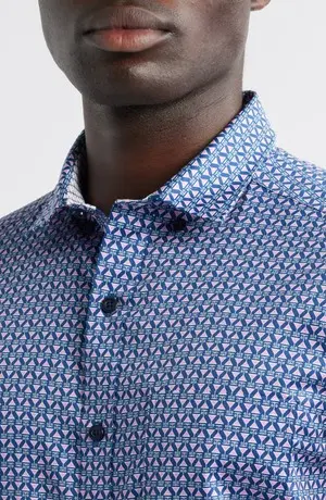 Johnston & Murphy Martini Print Cotton Button-up Shirt
