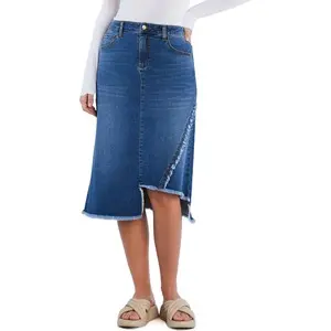 WASH LAB DENIM Fray Two Step Denim Skirt - Flounce Blue
