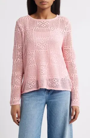 BEACHLUNCHLOUNGE Tiara Crochet Look Sweater - Petal Pink