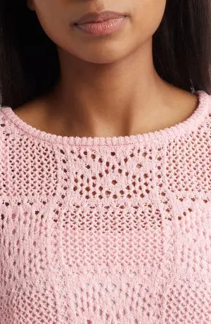 BEACHLUNCHLOUNGE Tiara Crochet Look Sweater - Petal Pink